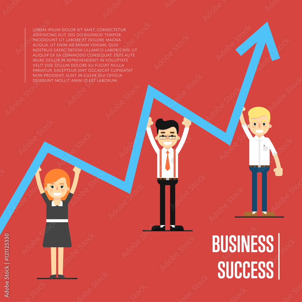 Group of cartoon business people pushing business graph upwards, vector ...