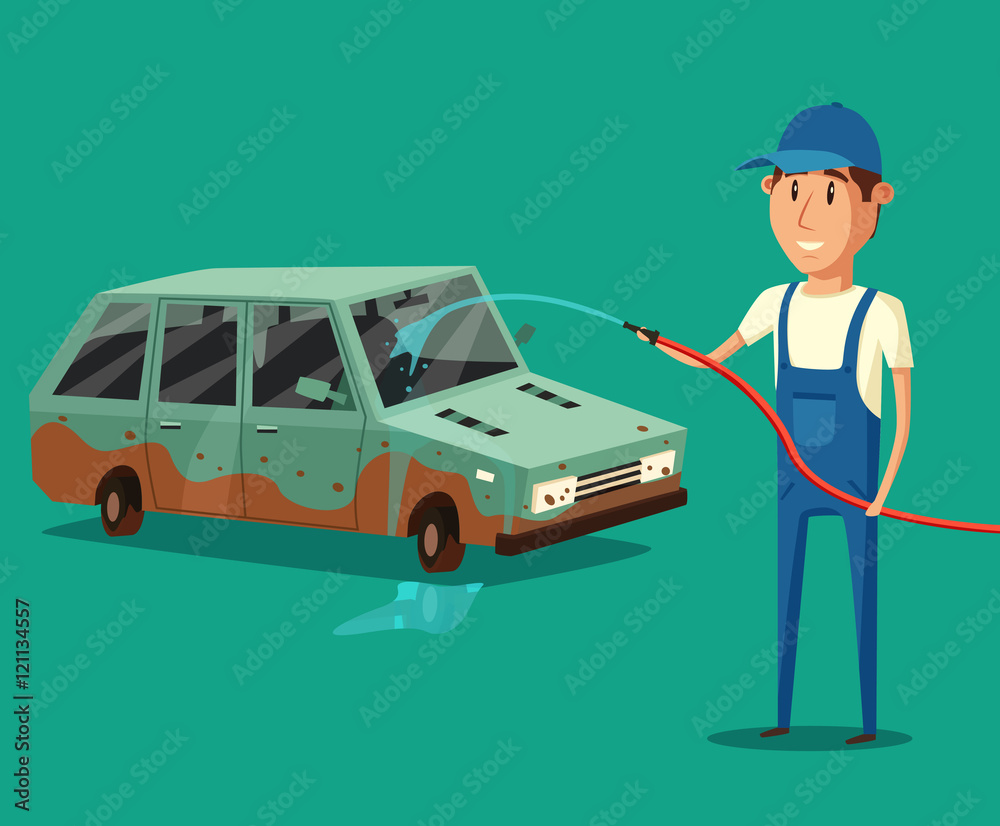 Car washing service. Vector cartoon illustration Stock Vector | Adobe Stock