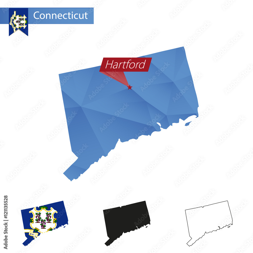 State of Connecticut blue Low Poly map with capital Hartford. Stock ...