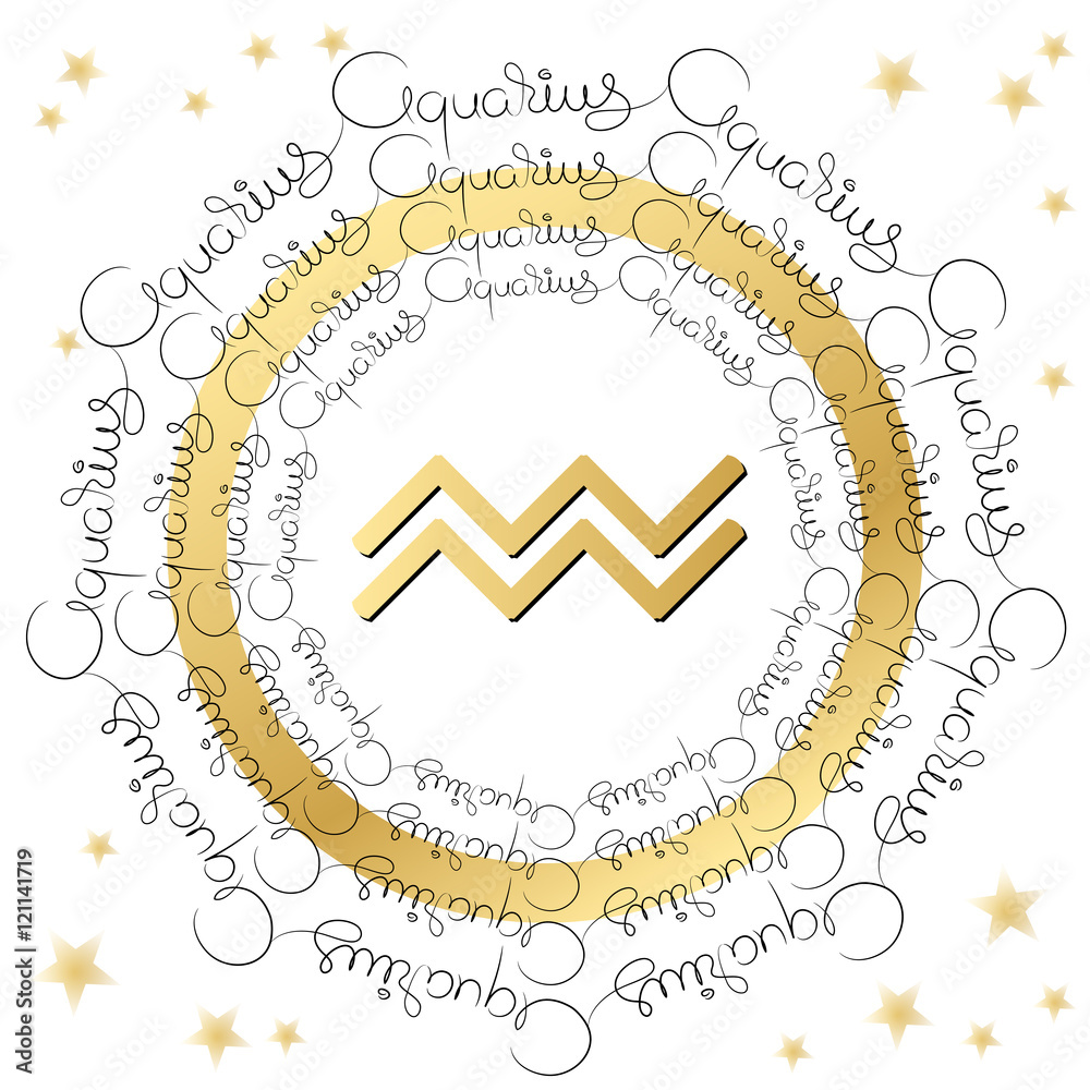 Decorative zodiac sign Aquarius with handwritten words. Stock Vector ...