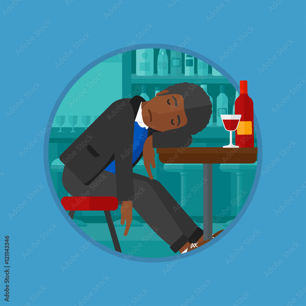 Drunk man sleeping in bar vector illustration. Stock Vector | Adobe Stock