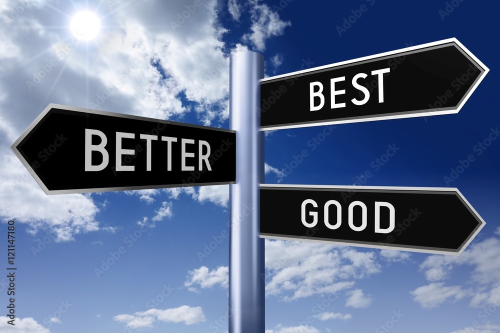 Signpost with three arrows - comparison (good, better, best). Stock ...