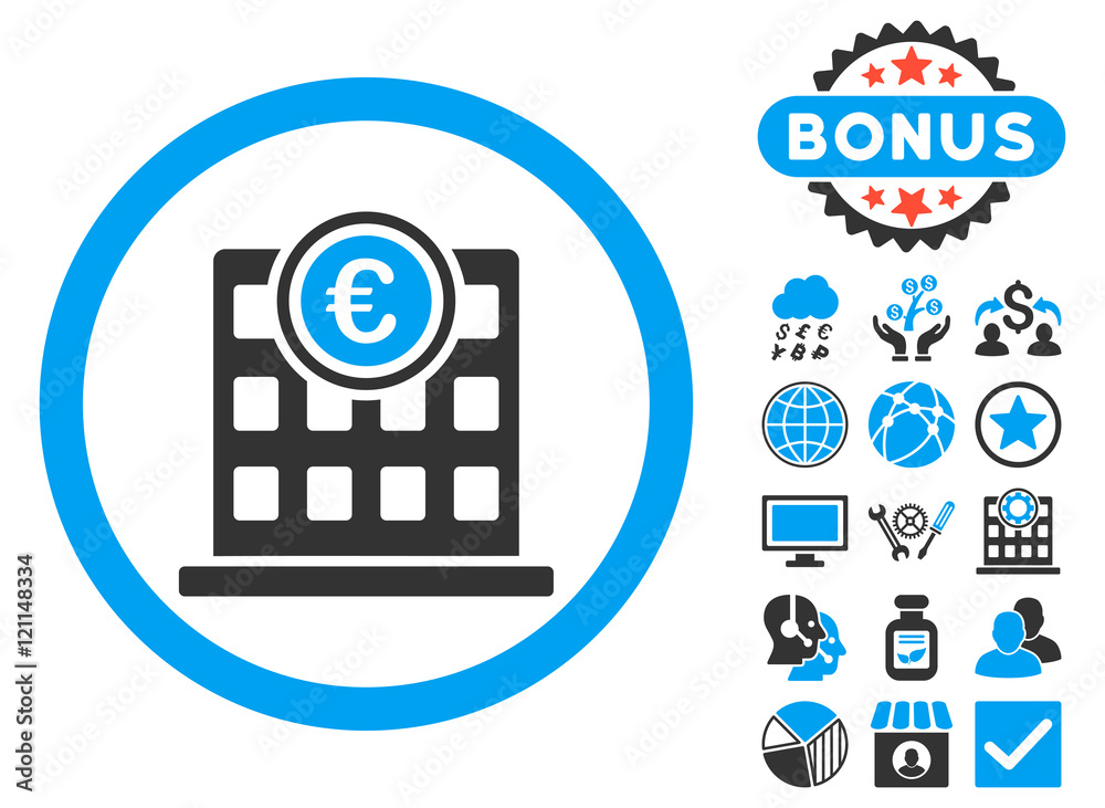 Euro Company Building icon with bonus pictogram. Vector illustration ...