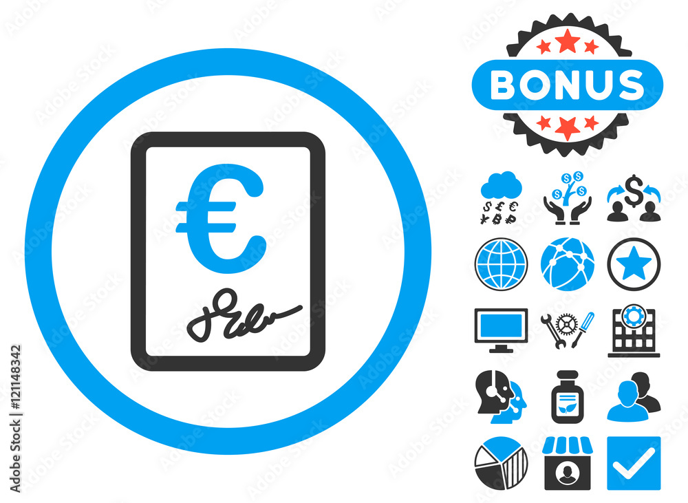 Euro Contract icon with bonus pictogram. Vector illustration style is ...