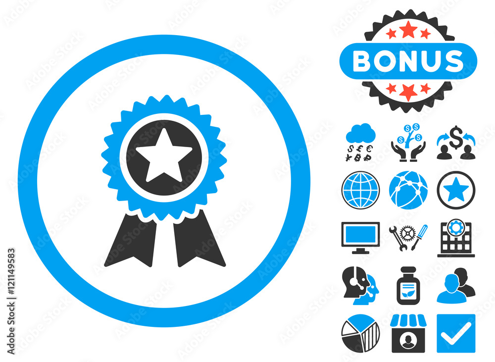 Guarantee icon with bonus symbols. Vector illustration style is flat ...