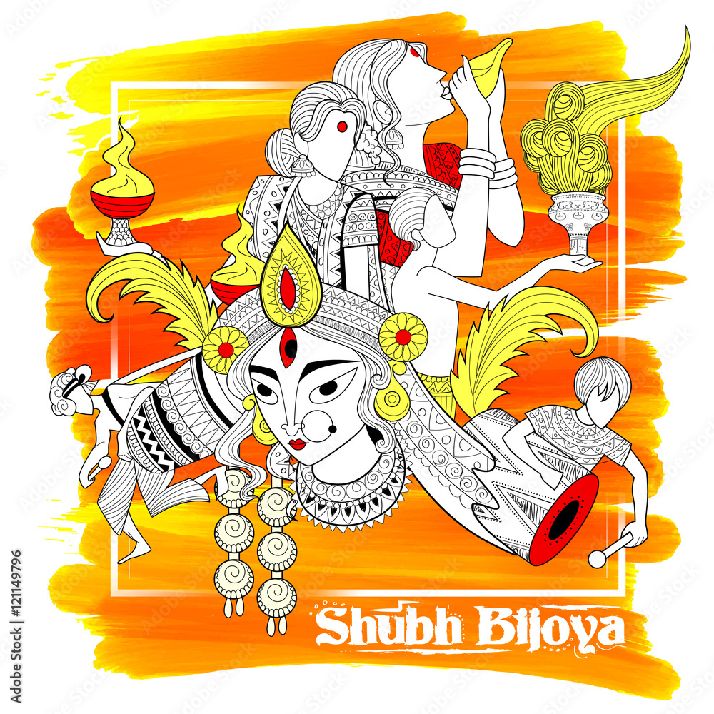 Goddess Durga in Subho Bijoya Happy Dussehra background Stock Vector ...