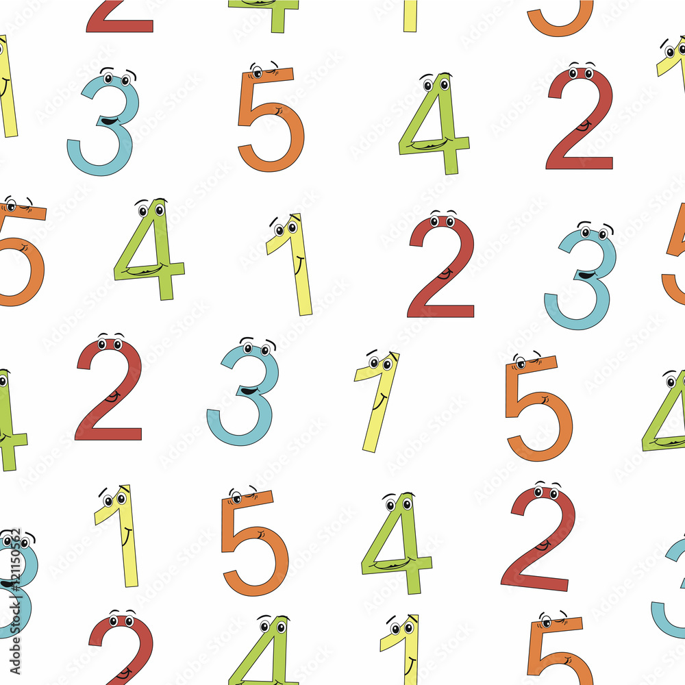 Seamless baby pattern with cute colorful numbers with eyes. Stock ...