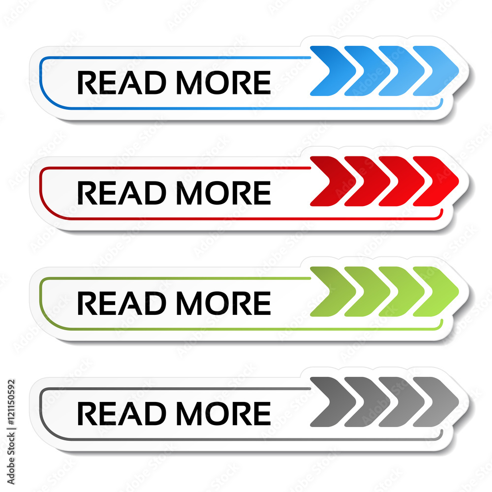 Vector read more buttons with arrows - labels on the white background ...