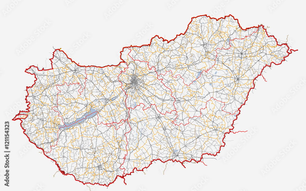 Map of Hungary. Roads vector Stock Vector | Adobe Stock