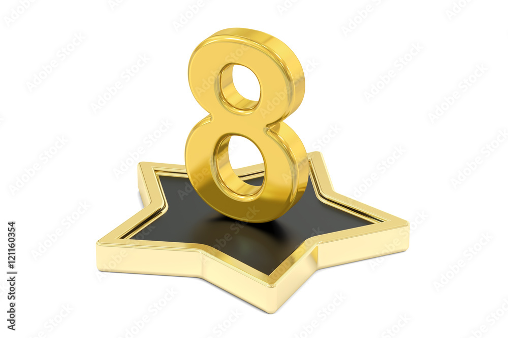 golden number 8 on star podium, 3D rendering Stock Illustration | Adobe ...