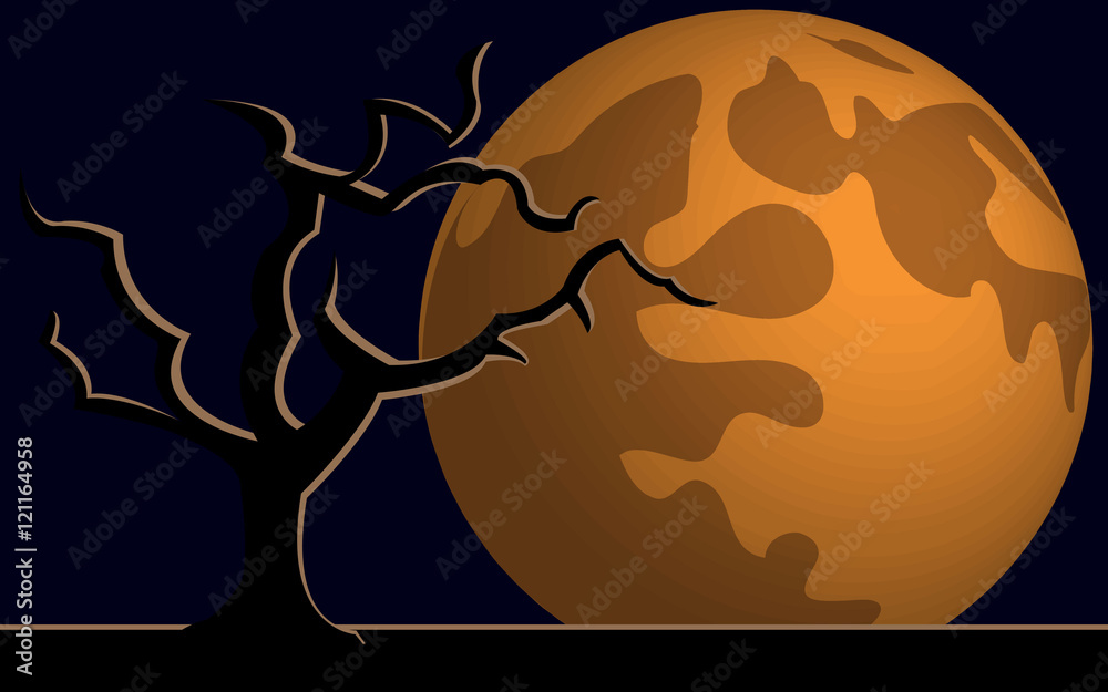 Wallpaper Halloween moon tree, vector Stock Vector | Adobe Stock