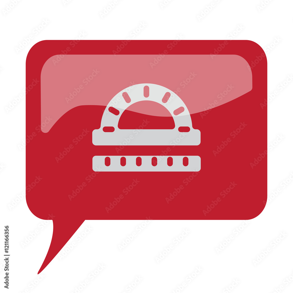 Red speech bubble with white Protractor Ruler icon on white back Stock ...