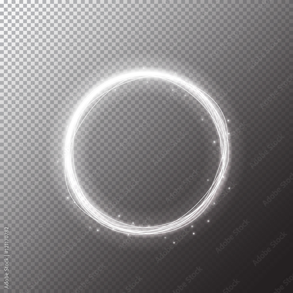 Vector magic white circle. Glowing fire ring trace. Glitter sparkle ...