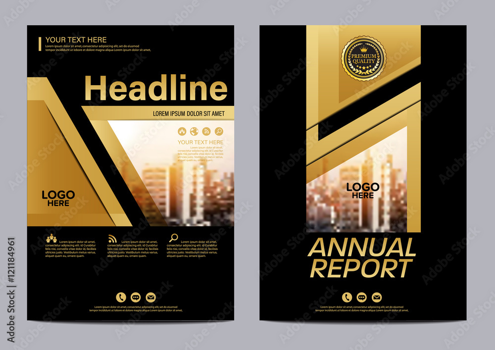 Gold Brochure Layout design template. Annual Report Flyer Leaflet cover ...
