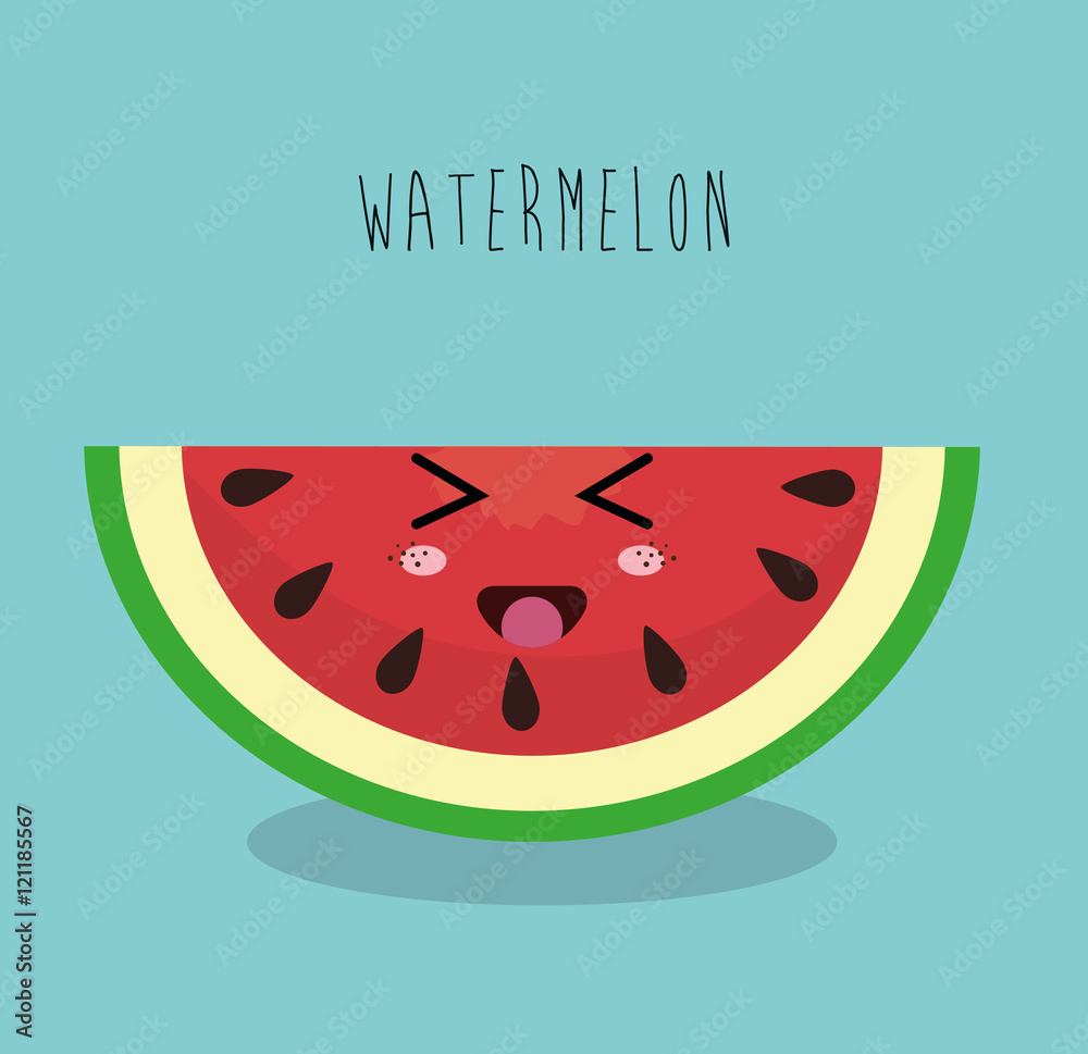 cartoon watermelon sliced fruit facial expression design isolated ...