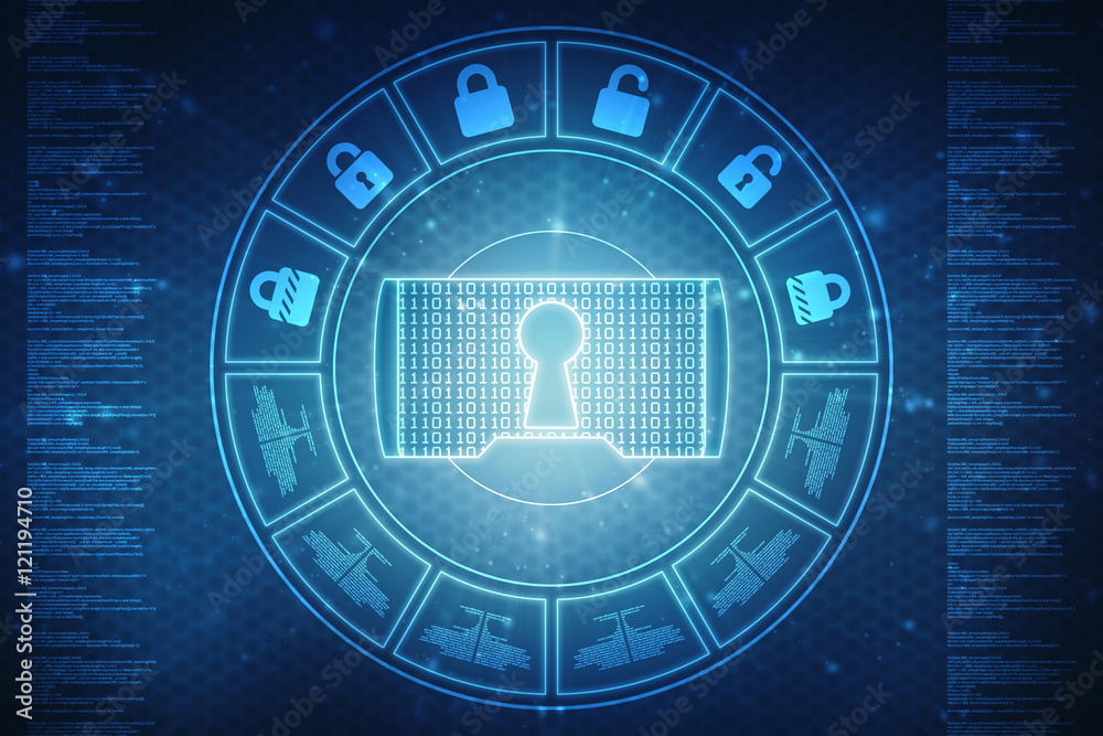 Security concept: Lock on digital screen, contrast, 2d illustration ...