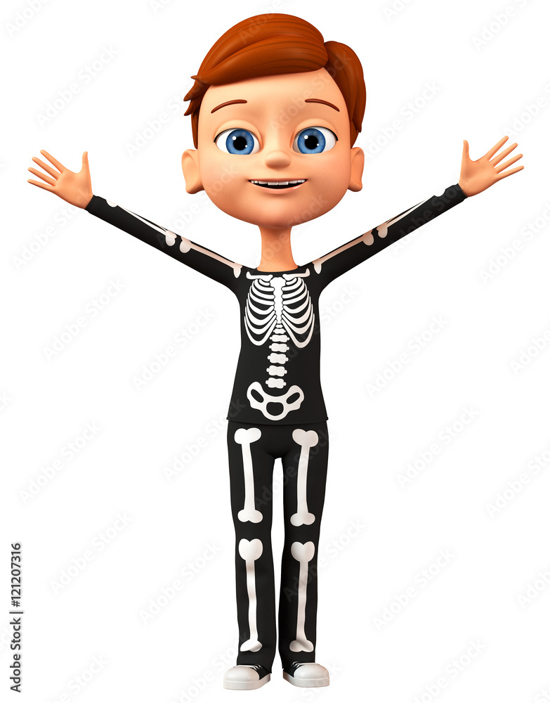 Boy in a skeleton costume with hands raised up. . Halloween icon Stock ...
