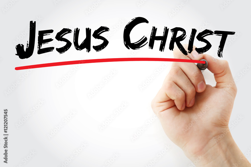 Hand writing Jesus Christ with marker, concept background Stock Photo ...