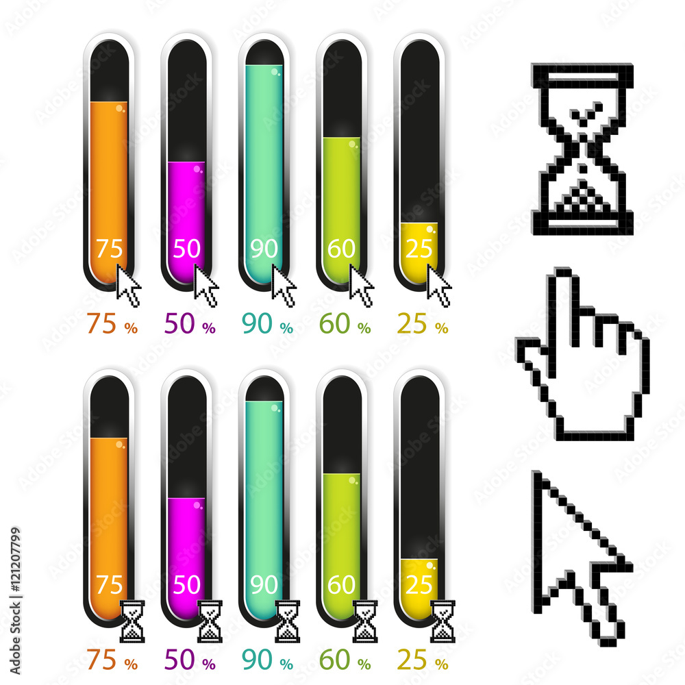 Vector elements infographics, diagram with pixel cursors of arrow and ...
