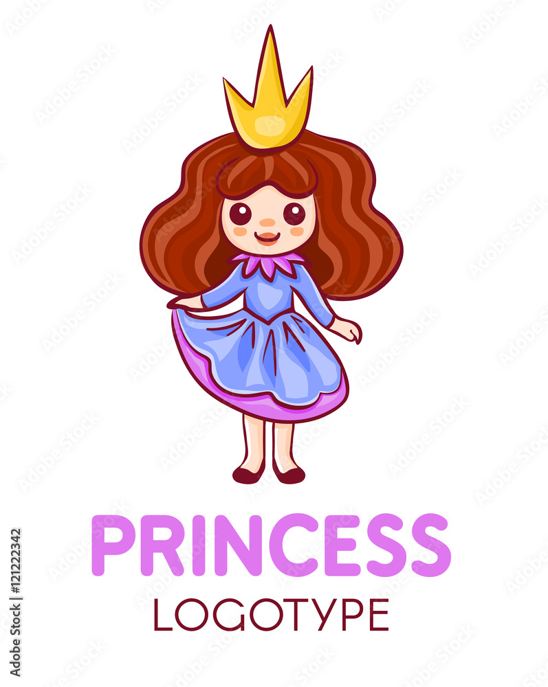 Cartoon princess in a dress and a crown logotype Stock Vector | Adobe Stock