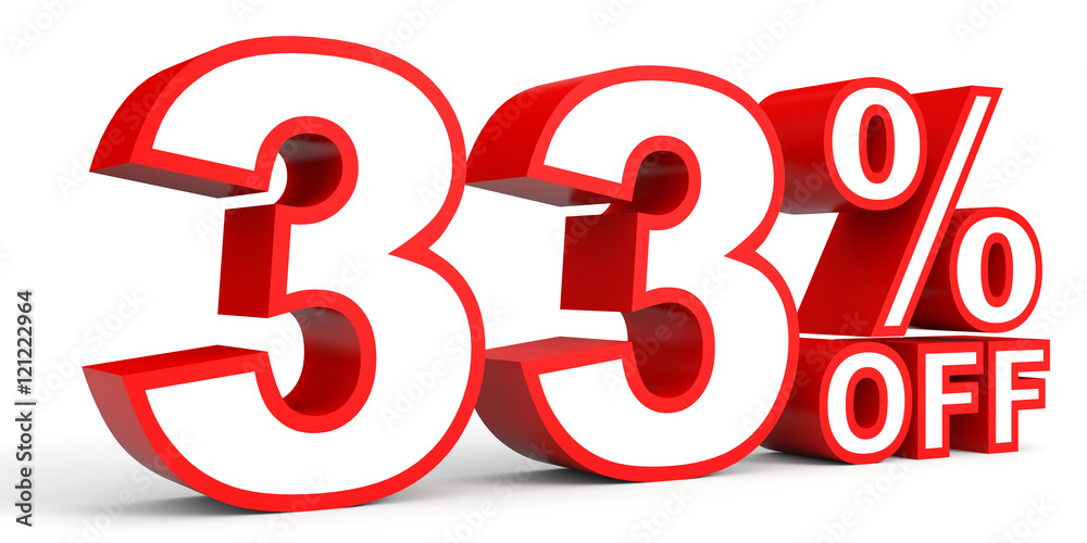 Discount 33 percent off. 3D illustration on white background ...