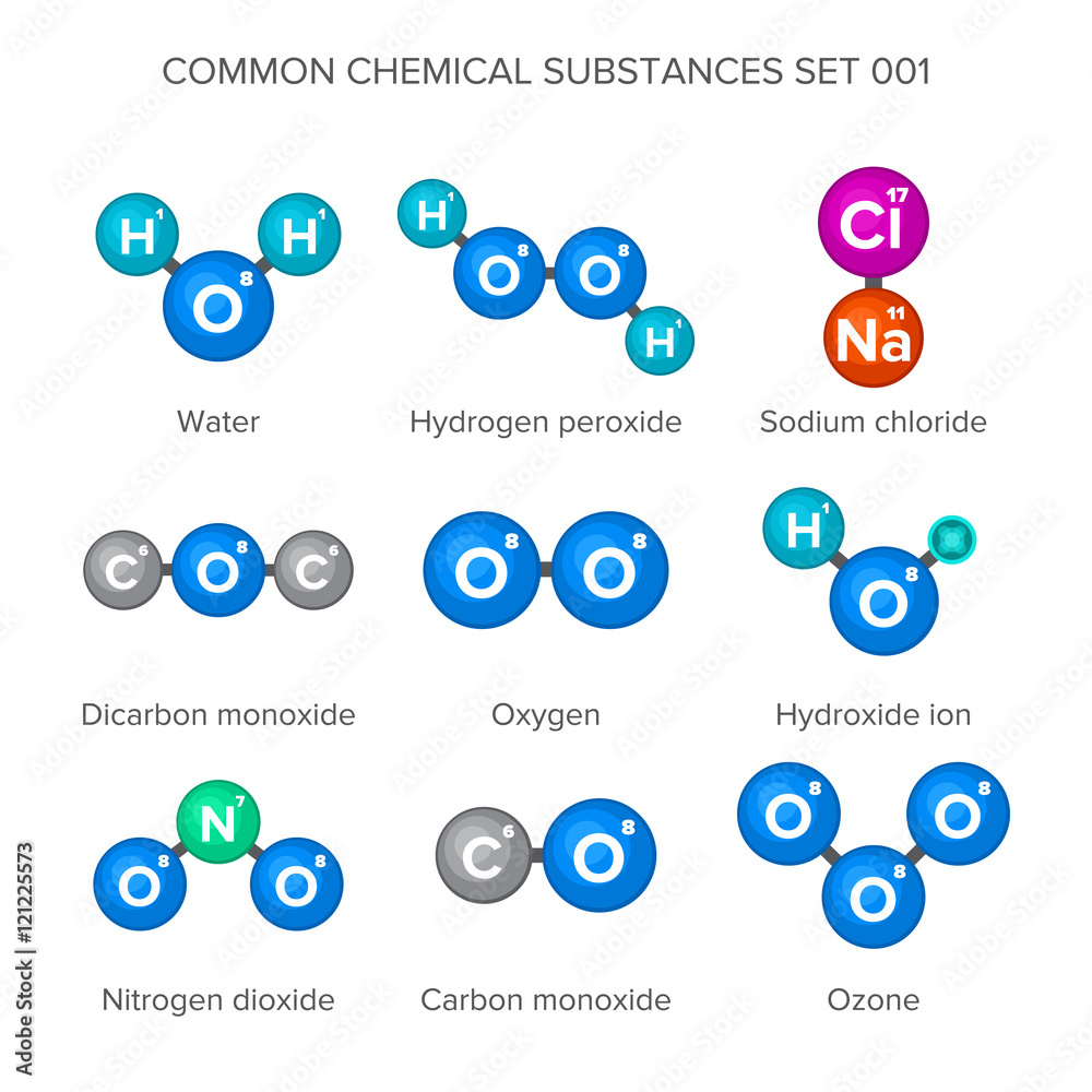 Molecular structures of common chemical substances Stock Vector | Adobe ...