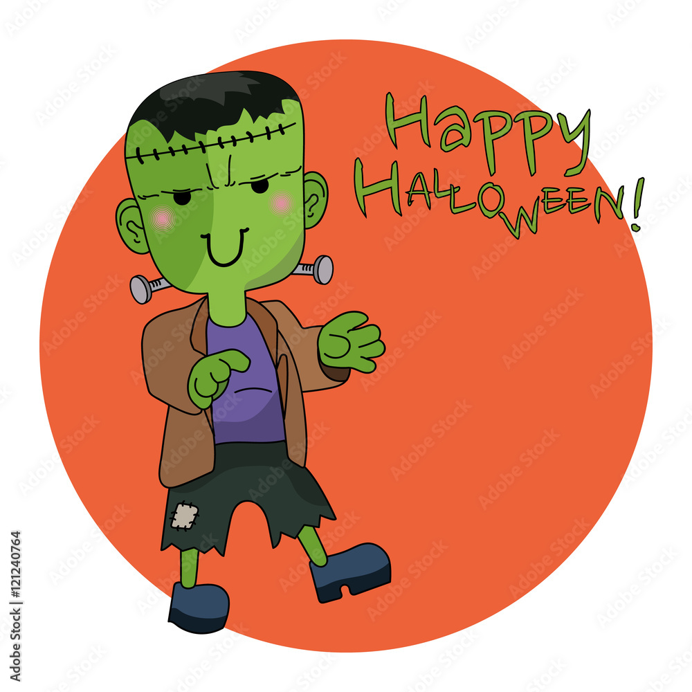 Cute Halloween character Frankenstein flat design vector Illustration ...