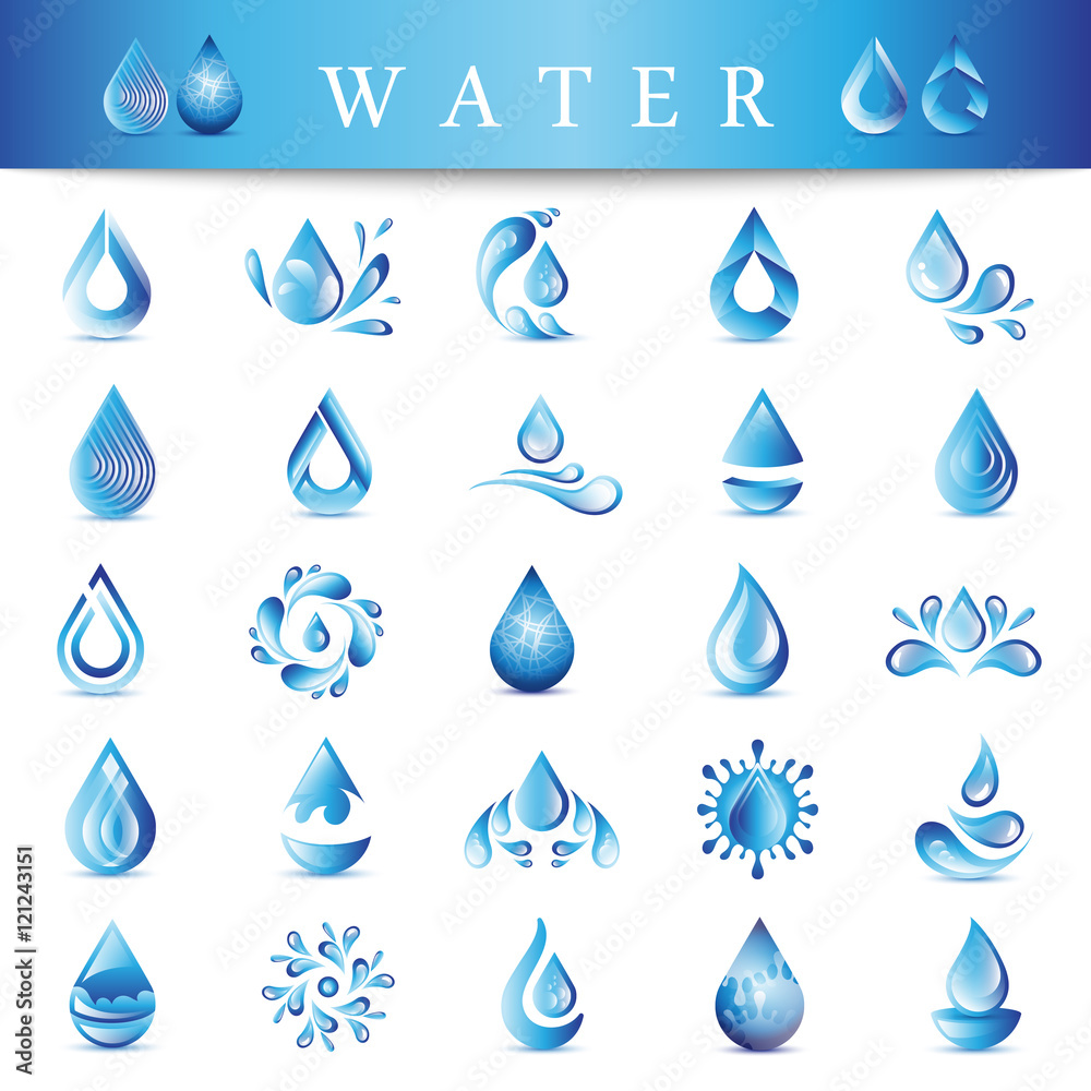 Water Drop Icons Set - Isolated On White Background. Vector ...