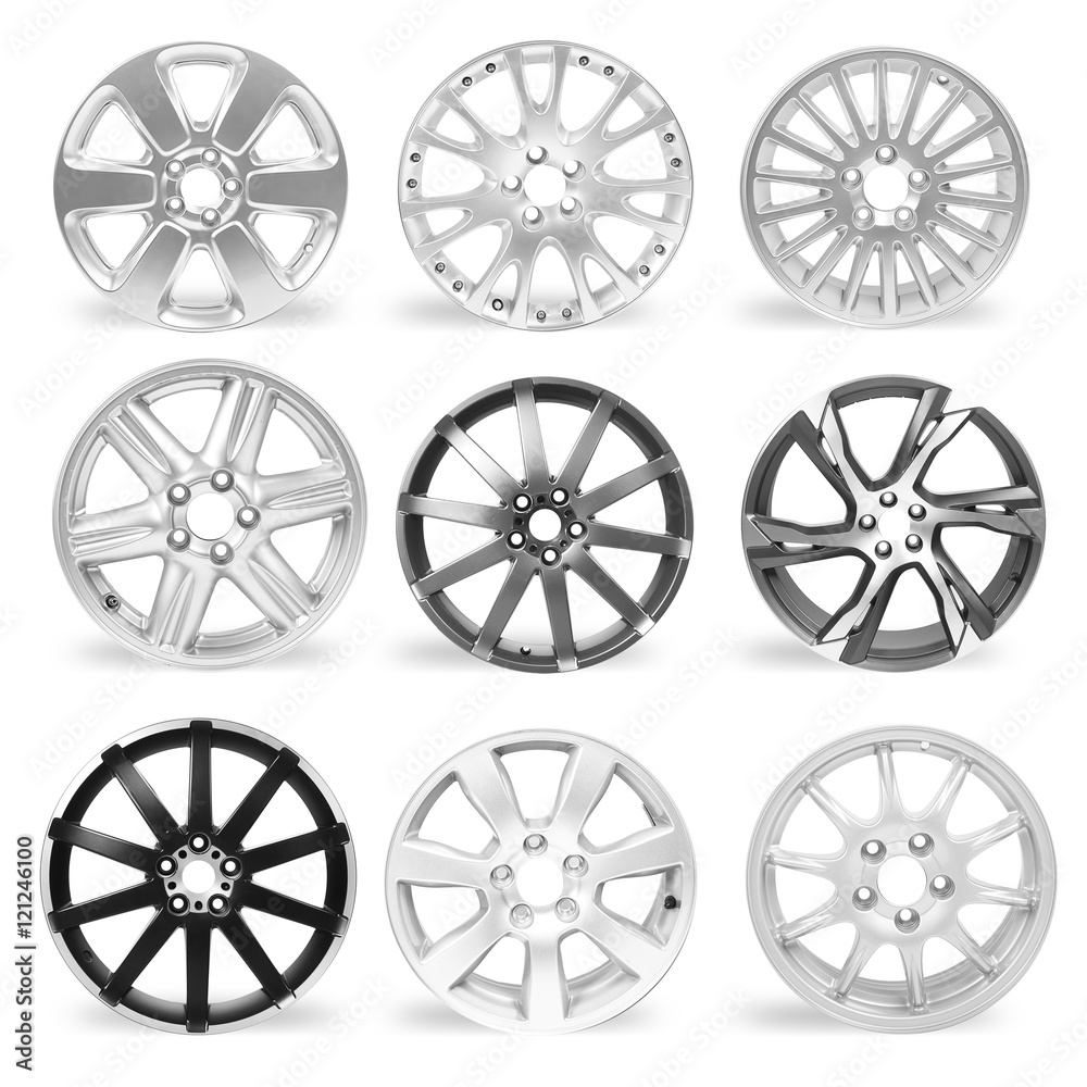 Set of 9 isolated car rims on white background Stock Photo | Adobe Stock