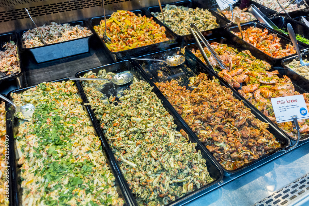 Copenhagen, Denmark, Food on Display in Torvfhallerne Food Market ...