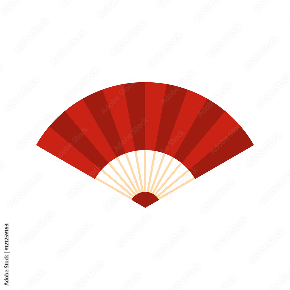 Red japanese fan icon in flat style on a white background vector ...