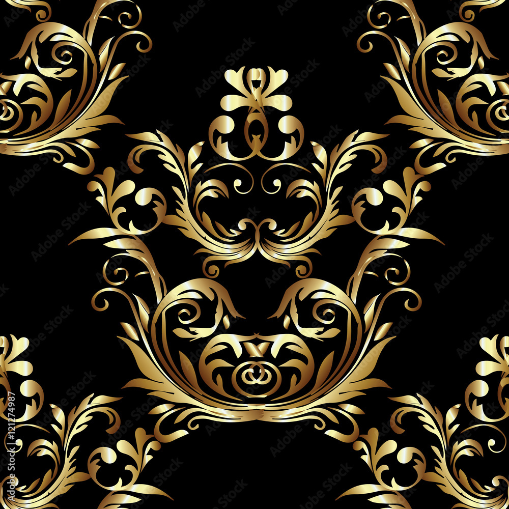 Baroque damask medieval floral vector seamless pattern wallpaper ...