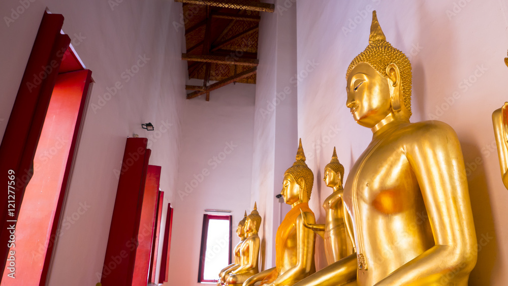 Buddha gold statue and thai art architecture in Wat Mahathat Yuwarat sa ...