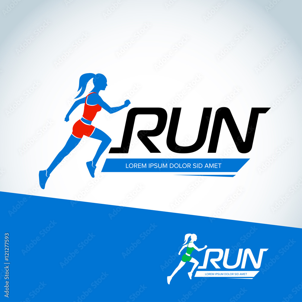 Run club logo template. Woman fitness. Sport logotype template, sports ...