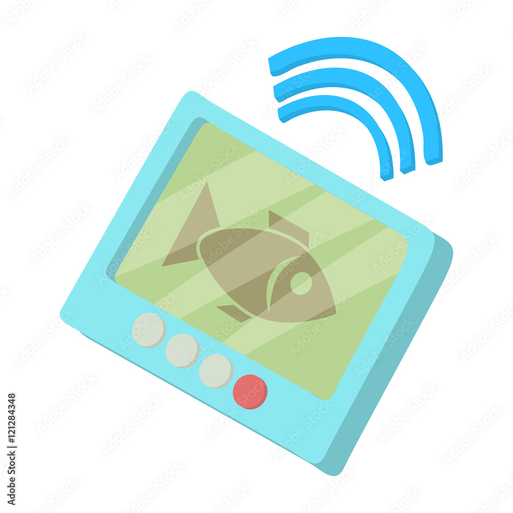 Fishing echo sounder icon in cartoon style isolated on white background ...