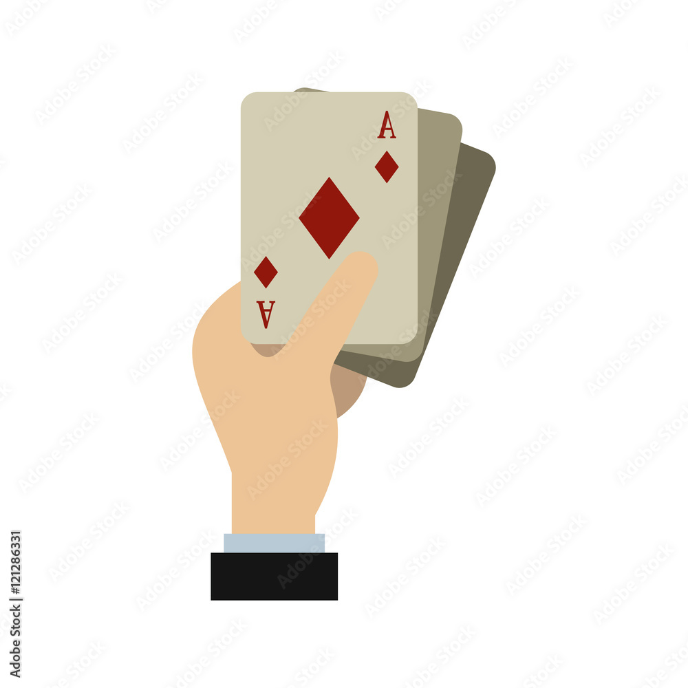 Hand holding playing cards icon in flat style isolated on white ...