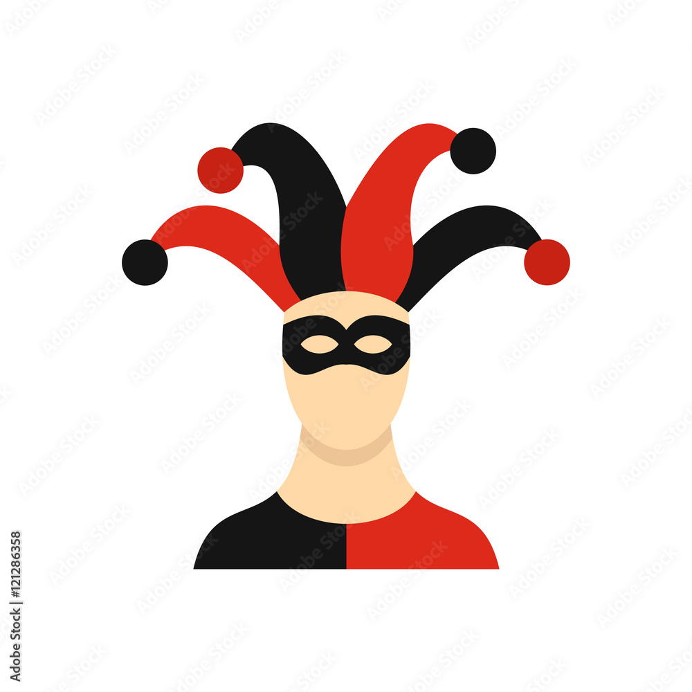 Jester with cap icon in flat style isolated on white background. Circus ...
