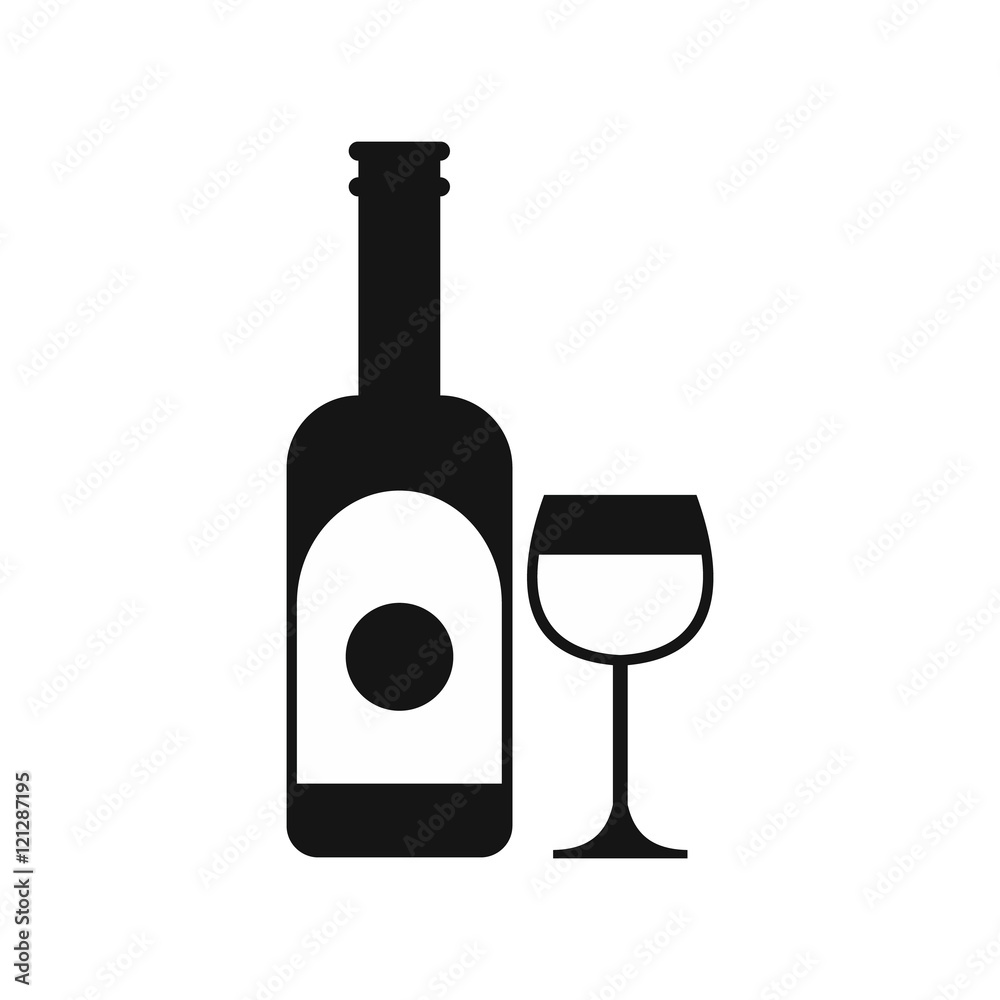 Wine and glass icon in simple style isolated on white background ...