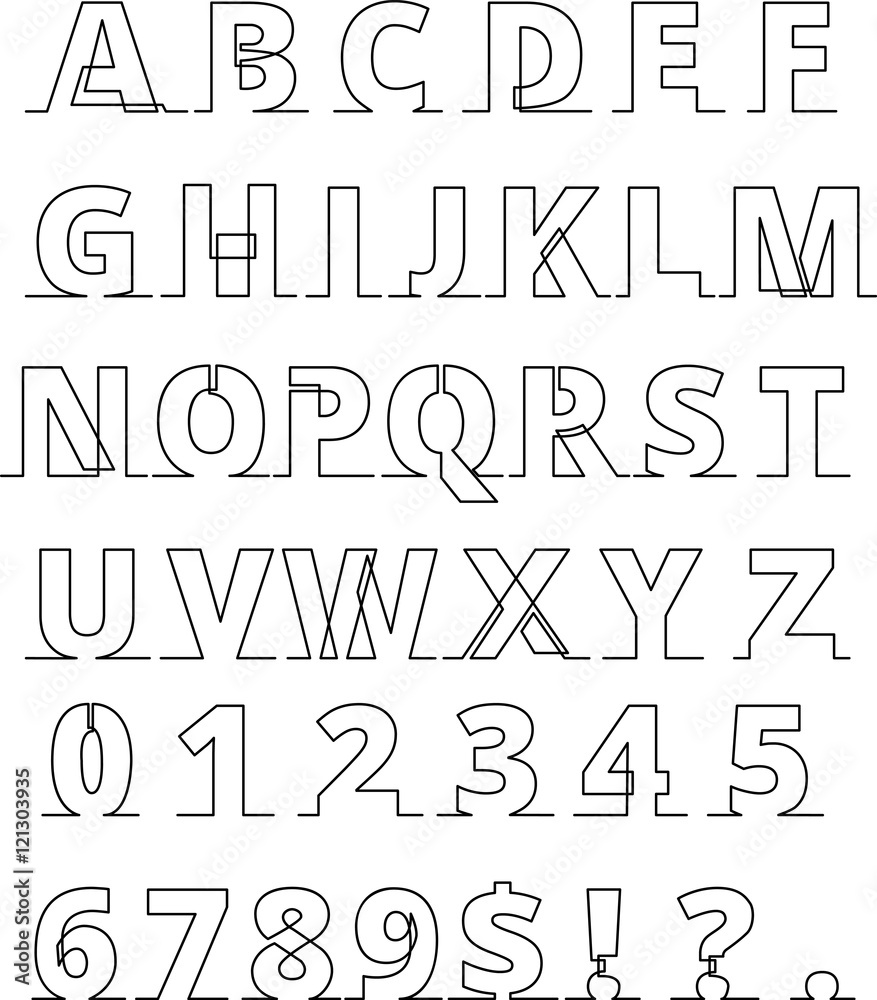 continuous line font - letters and numbers thin line Stock Vector ...