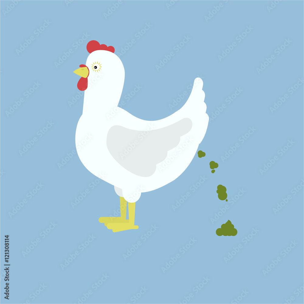 Chicken pooping. Isolated. Blue background. Stock Vector | Adobe Stock
