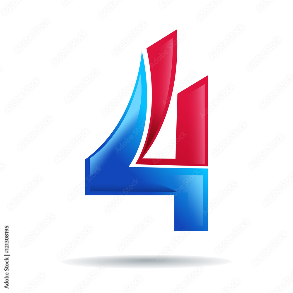 Number four logo. blue and red glossy style. Vector design templ Stock ...