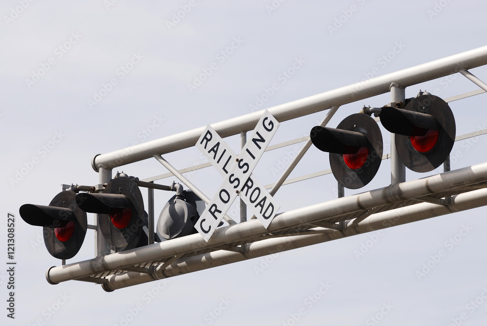 rail crossing sign and warning light Stock Photo | Adobe Stock
