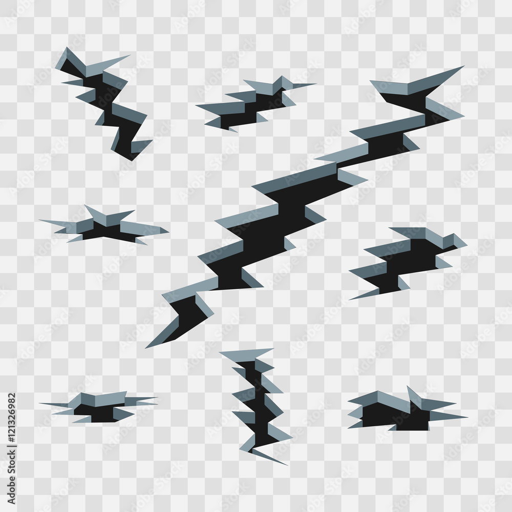 Cartoon cracks in the ground isolated on transparent checkered ...