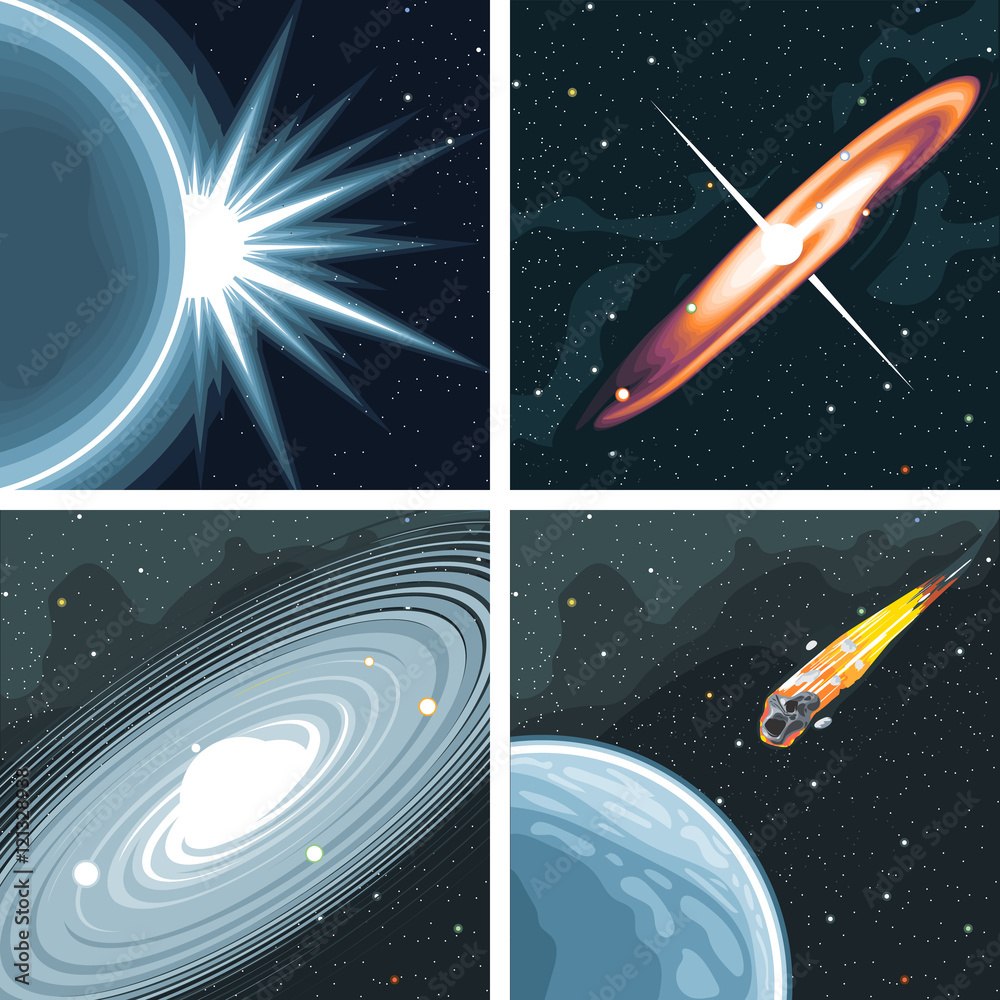 Digital vector cosmos icons set with galaxy, planet earth, commet ...