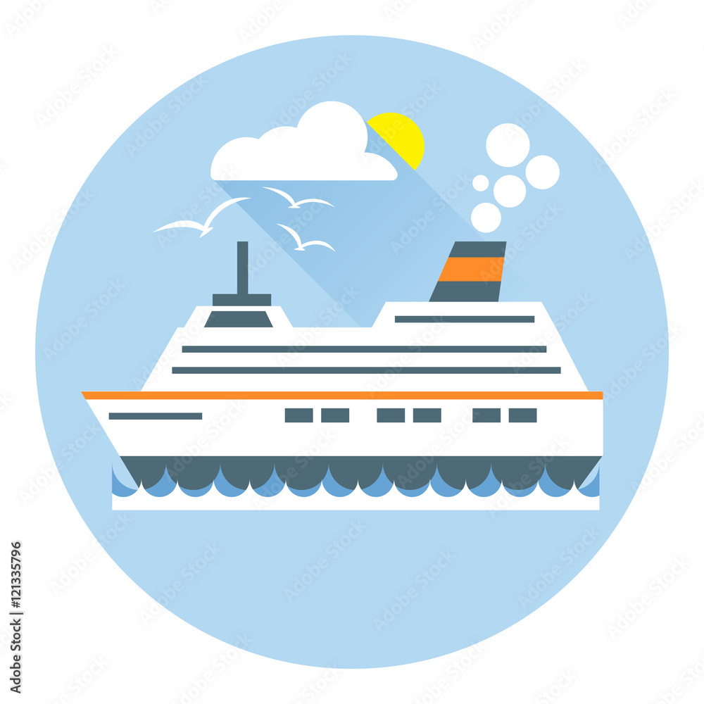 Digital vector with ocean ship boat icon with sun and birds, over white ...