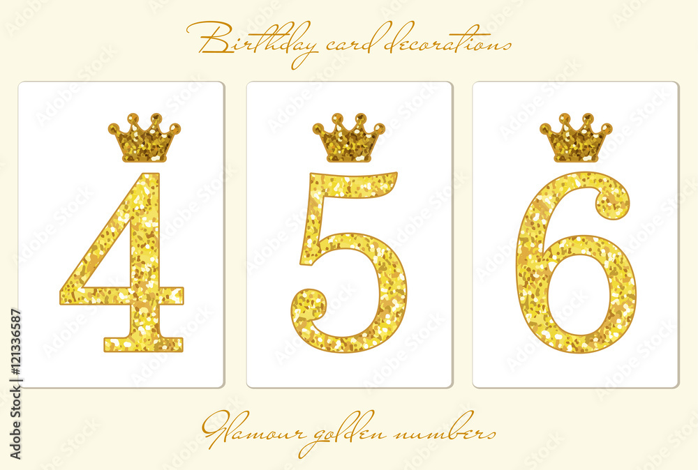 Cute vintage golden glitter numbers with crown can be used as birthday ...
