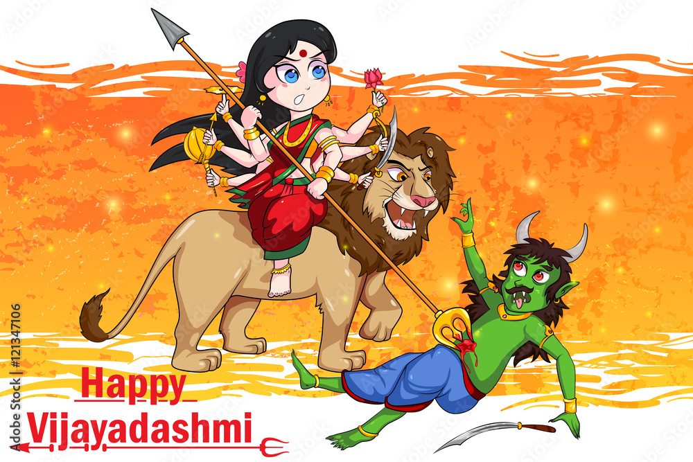 Goddess Durga killing demon Mahishasura for Happy Vijayadashami ...