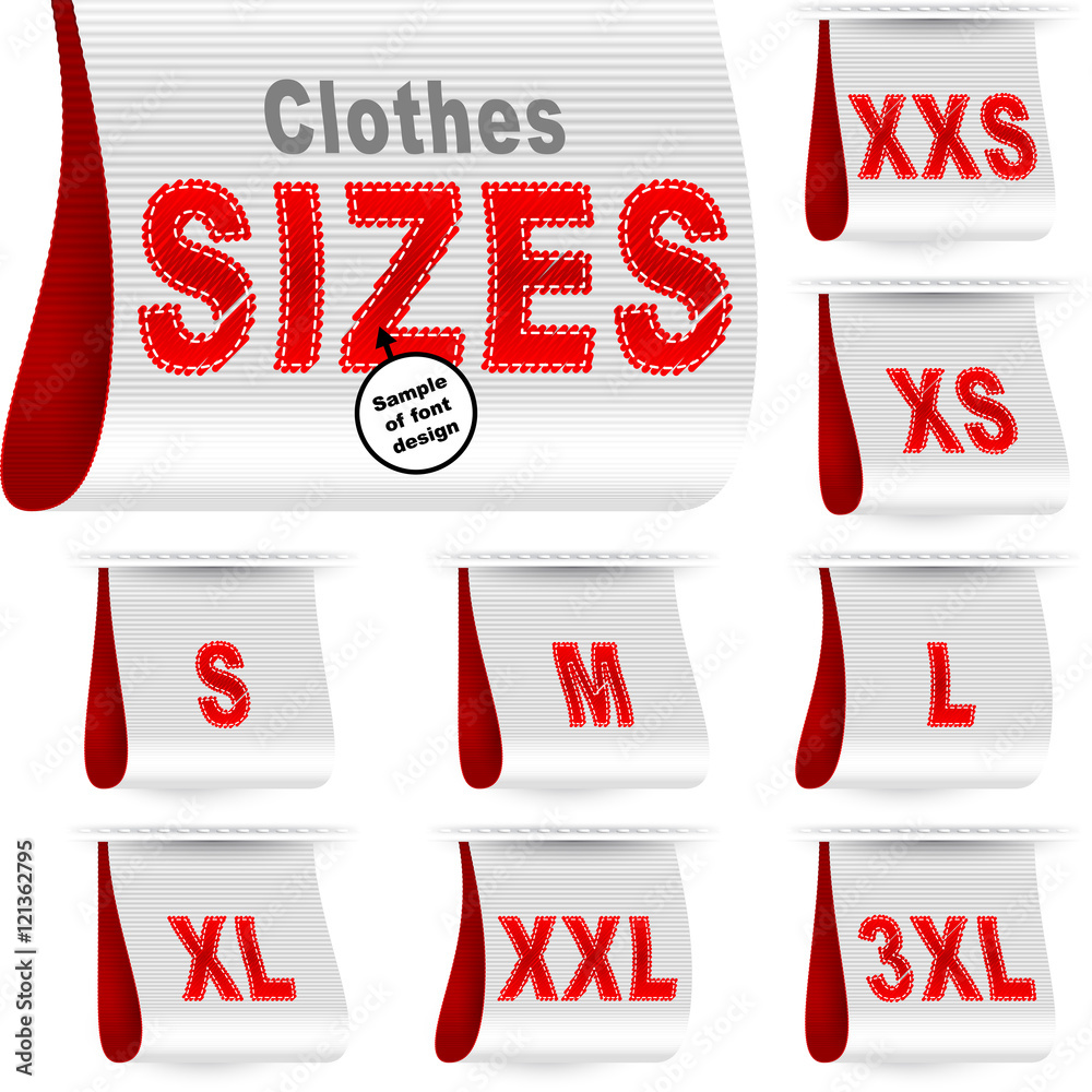 Clothes size labels with standard designation symbols of garment ...