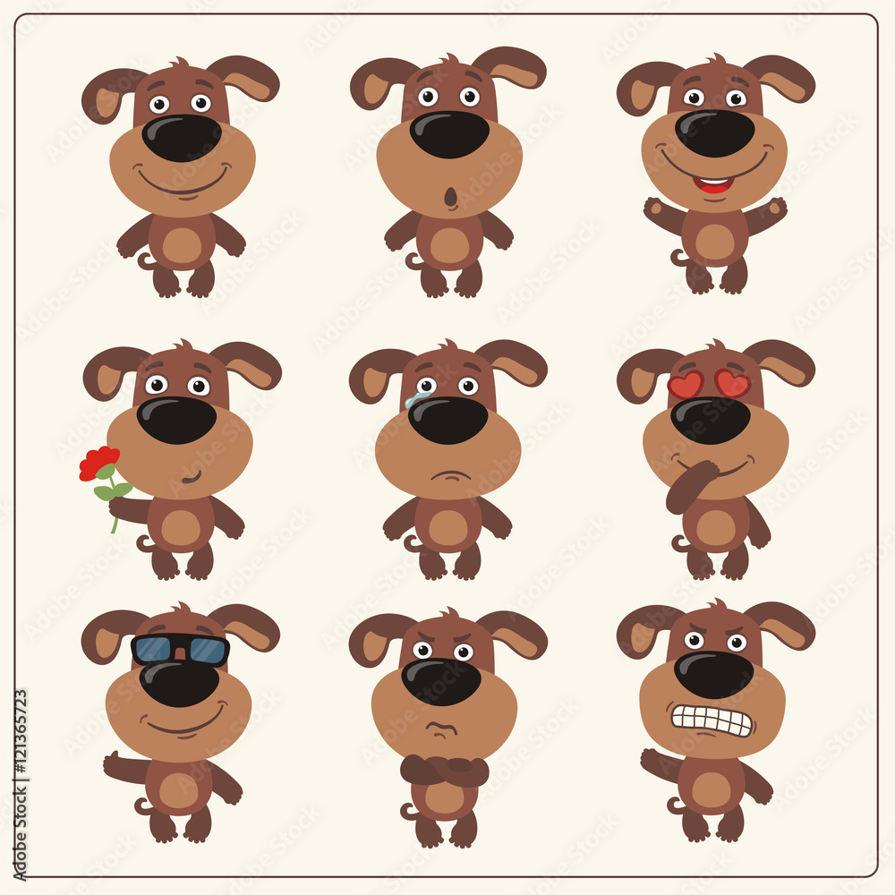 Vector set isolated emotion puppy dog. Collection cute puppy dog in ...