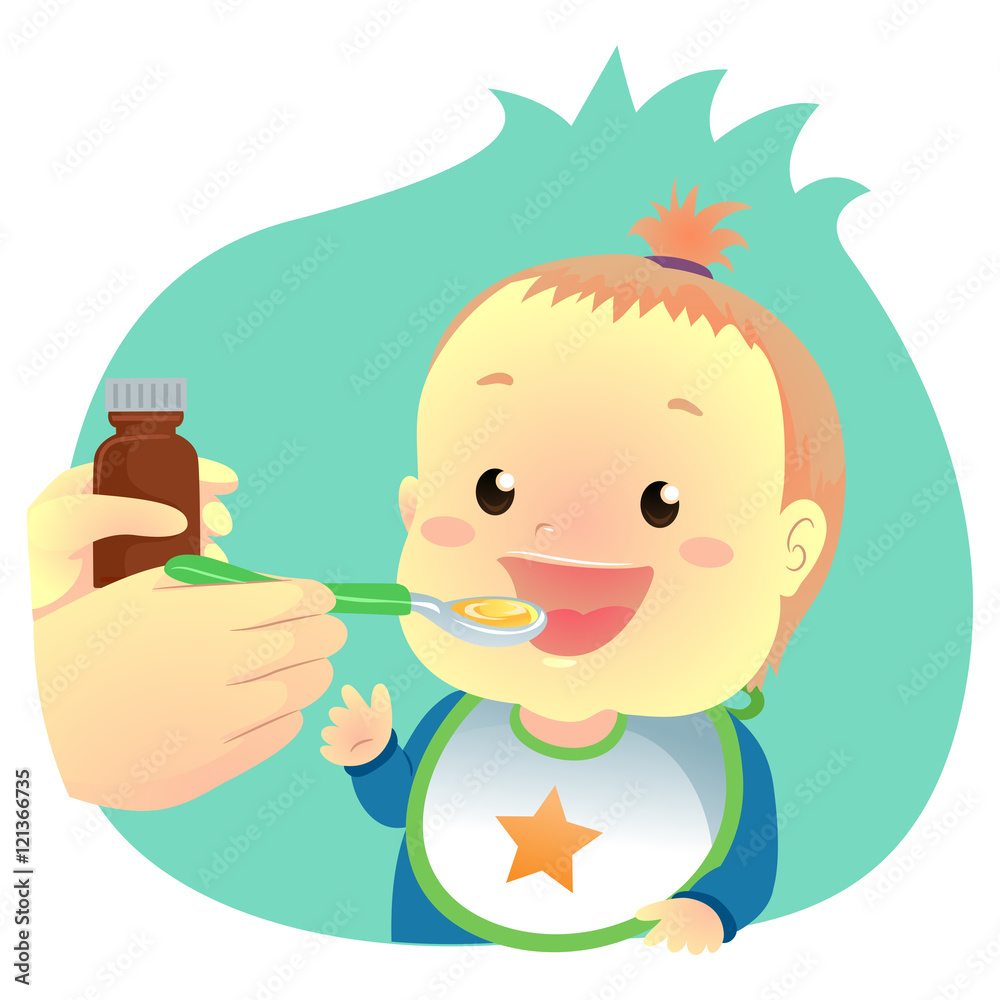 Vector Illustration of Baby drinking Medicine Syrup Stock Vector ...